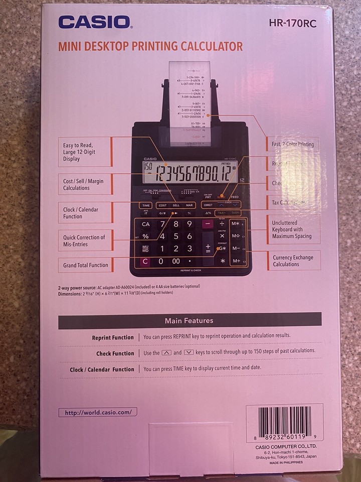 Casio HR-170RC Desktop Printing Calculator, 12 Digits, | eBay