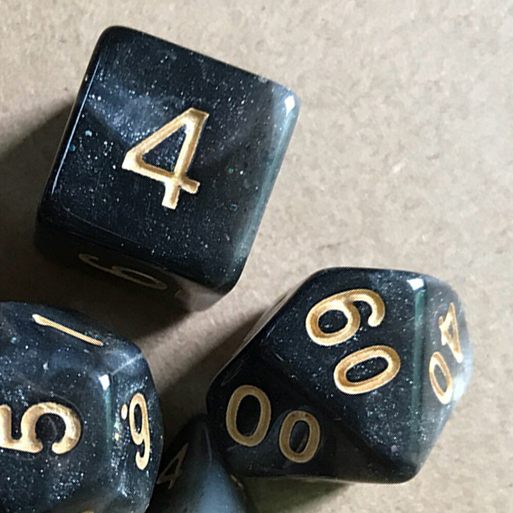 7pcs/Set Dichromatic Dices Digital Polyhedron Starry Sky Dice (Black ...