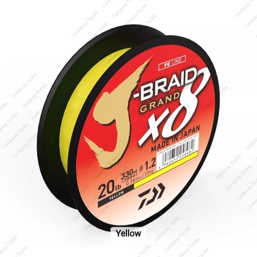 Daiwa J-Braid Grand x8 300M Braid Super Strong PE Fishing Line, Yellow ...