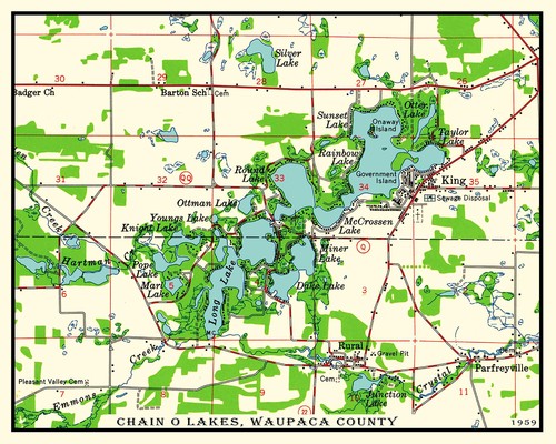 1959 Map of Chain O Lakes Waupaca County Wisconsin | eBay