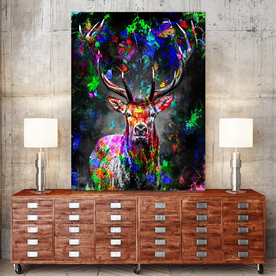 LEINWAND BILD WANDBILD ABSTRAKT HIRSCH NATUR DEKO KUNSTDRUCK BILDER ...