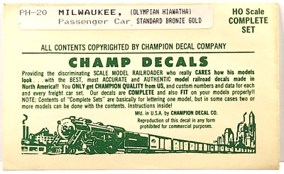 Champ HO Decals #PH-20 Milwaukee Passenger Car (Standard Bronze Gold ...