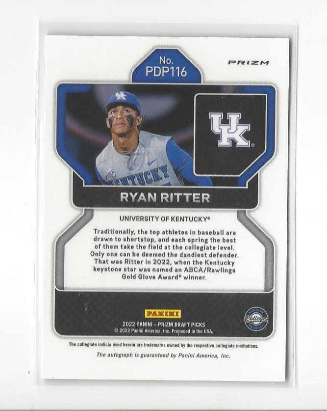 2022 Prizm Draft Picks Prizms Silver #116 Ryan Ritter AUTOGRAPH ...