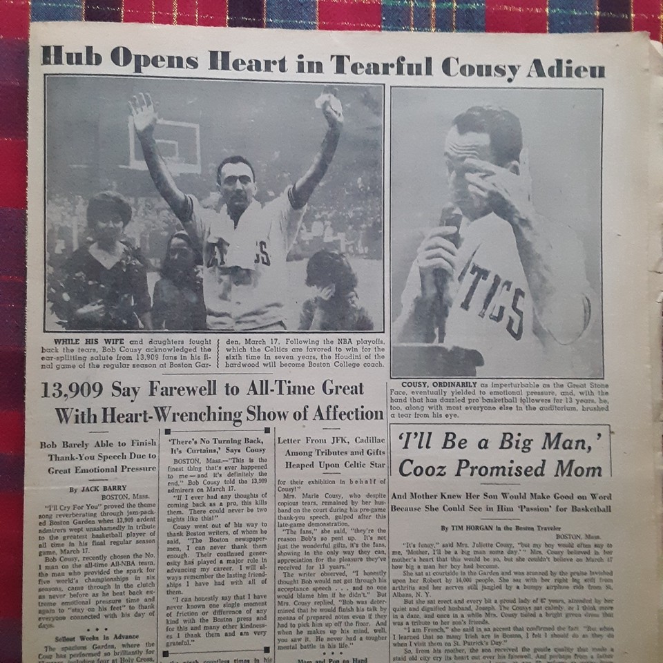Boston Celtics 1963 Bob Cousy Last Game Farewell NBA Boston Garden ...