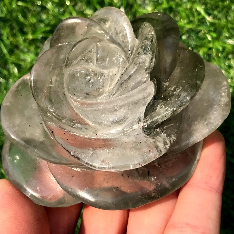240G Rare Green Phantom Crystal Hand Carved Flower Freeform Energy ...