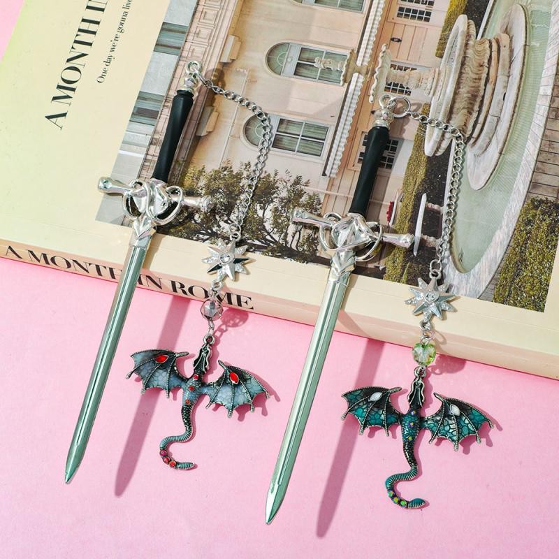 Sword-shaped Weapon Model Metal Bookmark With Double-winged Dragon ...