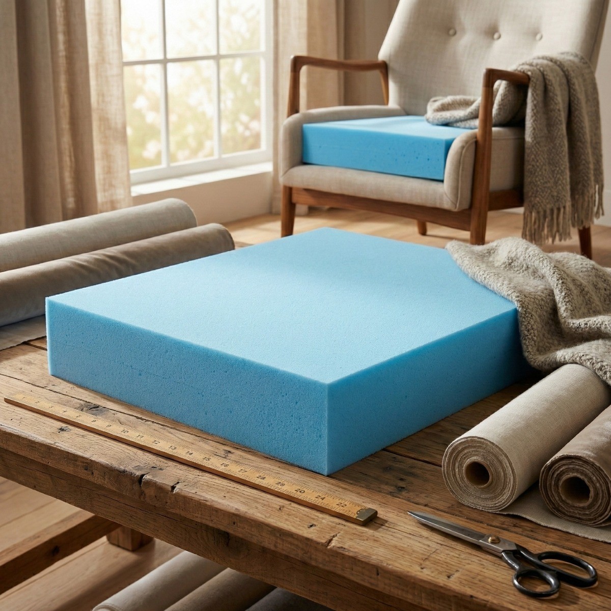 Custom Cut High-Density Blue Foam Sheet for DIY Upholstery, Cushions ...
