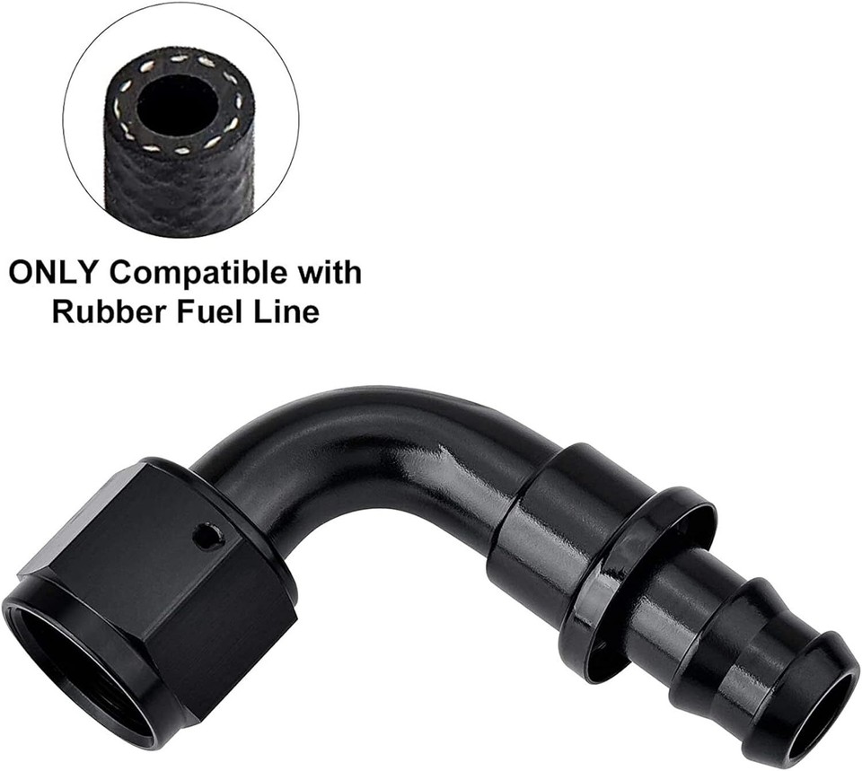 2PCS 8AN 90 Degree Push on Lock Hose Fitting Oil/Fuel/Gas Line Adapter ...