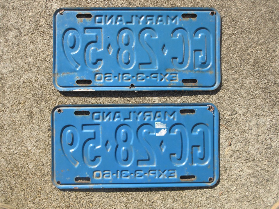1963 Maryland Blue White License Plate Pair GC 2859 MD Ford Chevrolet ...