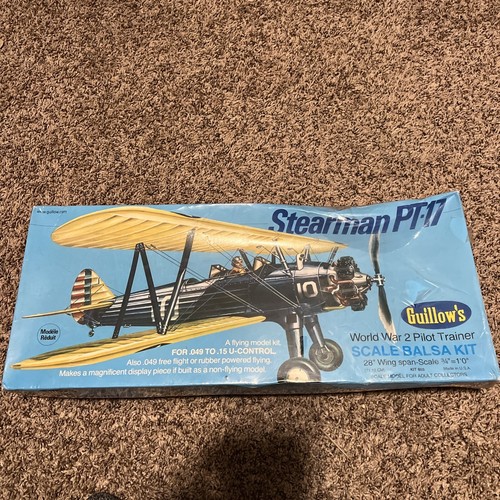 Vintage Guillow's 1:16 STEARMAN PT-17 Balsa Wood Flying Model Kit #803 ...