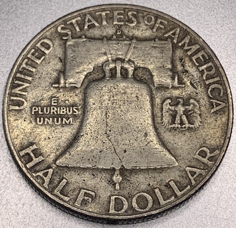 1958 D Silver Franklin Half Dollar Avg. Circulation - Actual coin ...