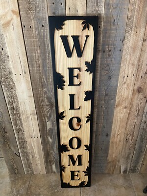 Large Carved Wood Welcome Sign for Front Porch Standing 47"x 9 ...