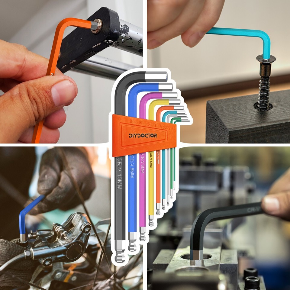 Allen Key Set Hex Metric 9pc Ball End Long Folding Colour Coded Design ...