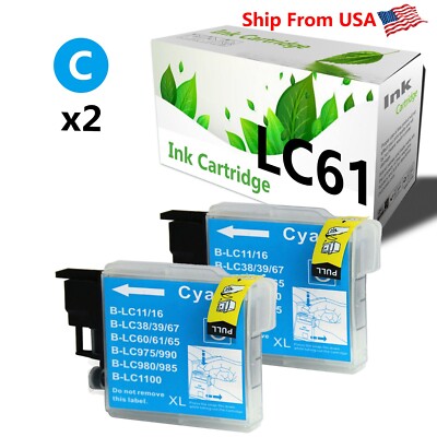 (2PK,Cyan) LC61 Ink Cartridge LC-61 for MFC-J220 J265W J270W Printers ...