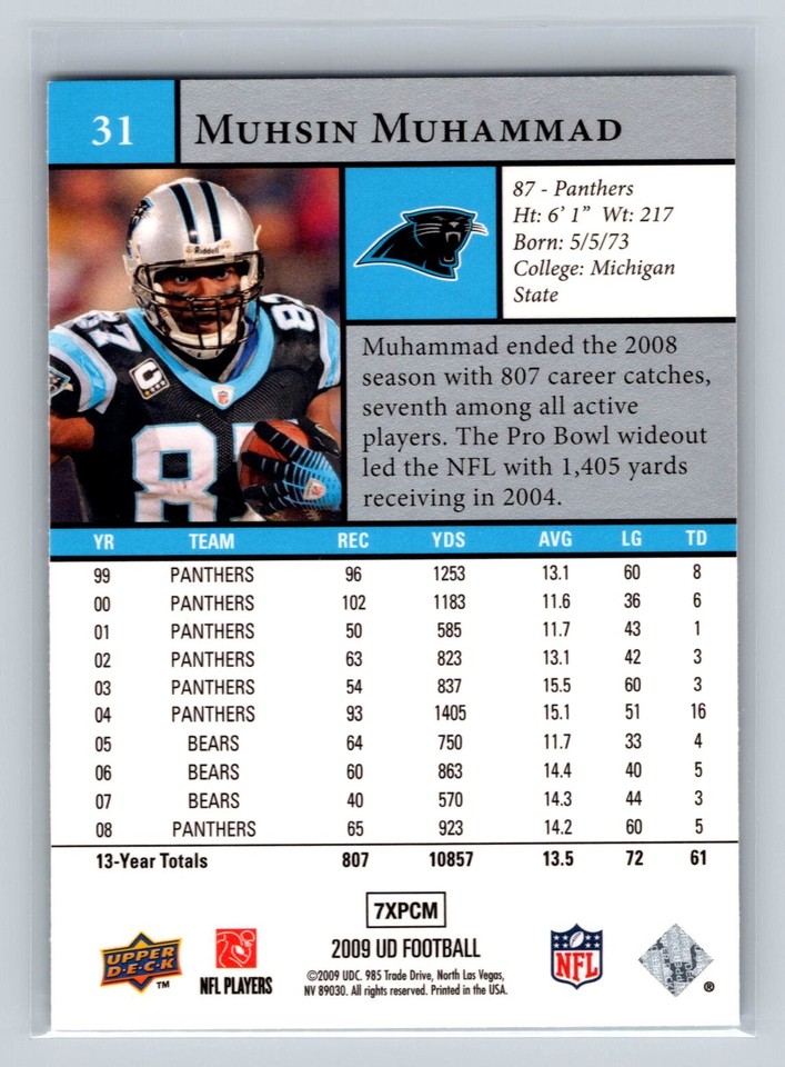 2009 Upper Deck #31 Muhsin Muhammad Carolina Panthers NM-MT | eBay