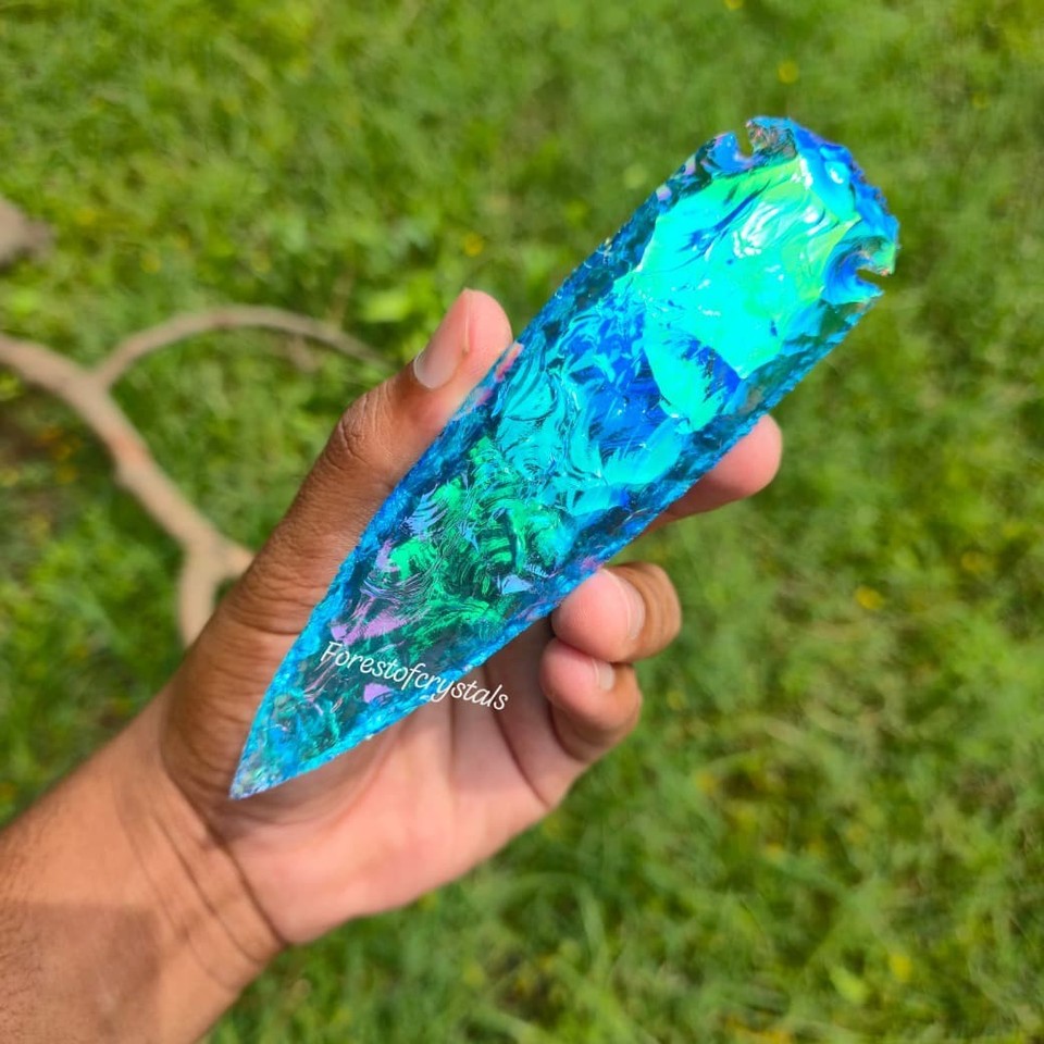AAA Quality Blue Aqua Angel Aura Obsidian Arrowhead 3"-6" RARE Handmade ...