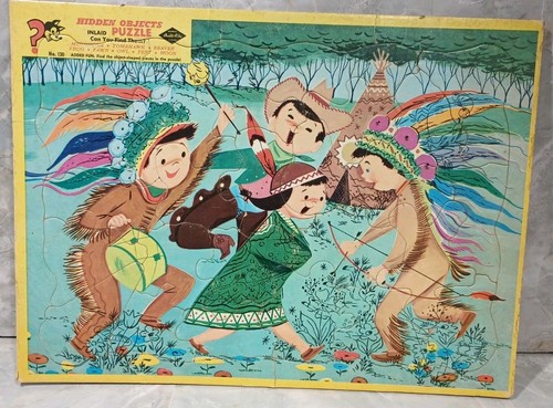 Vintage Built Rite Inlaid Hidden Objects Puzzle No. 130 Native American ...