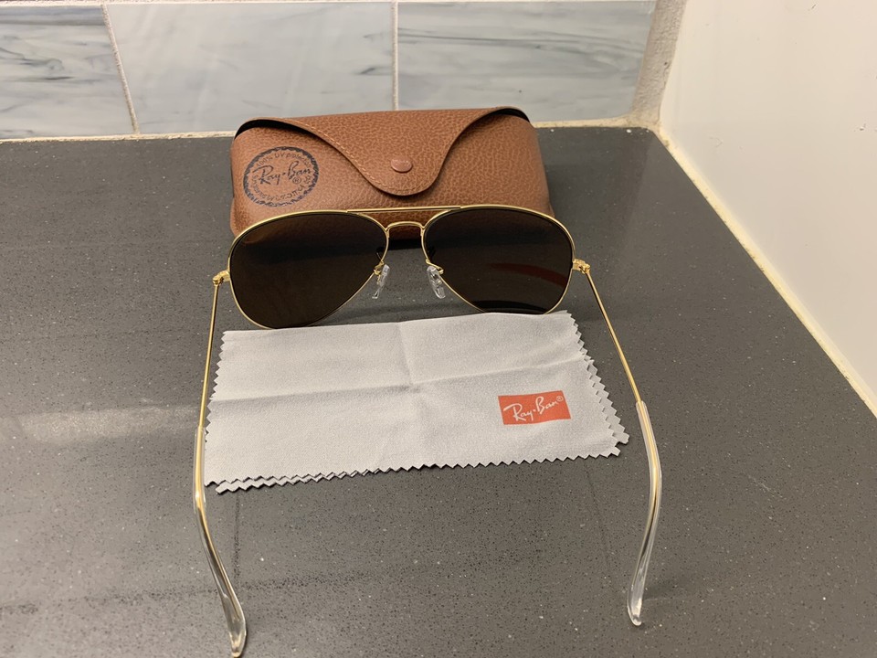 Ray Ban sunglasses aviator, 3026, Large 62mm,Gold Frame / Brown Lens ...