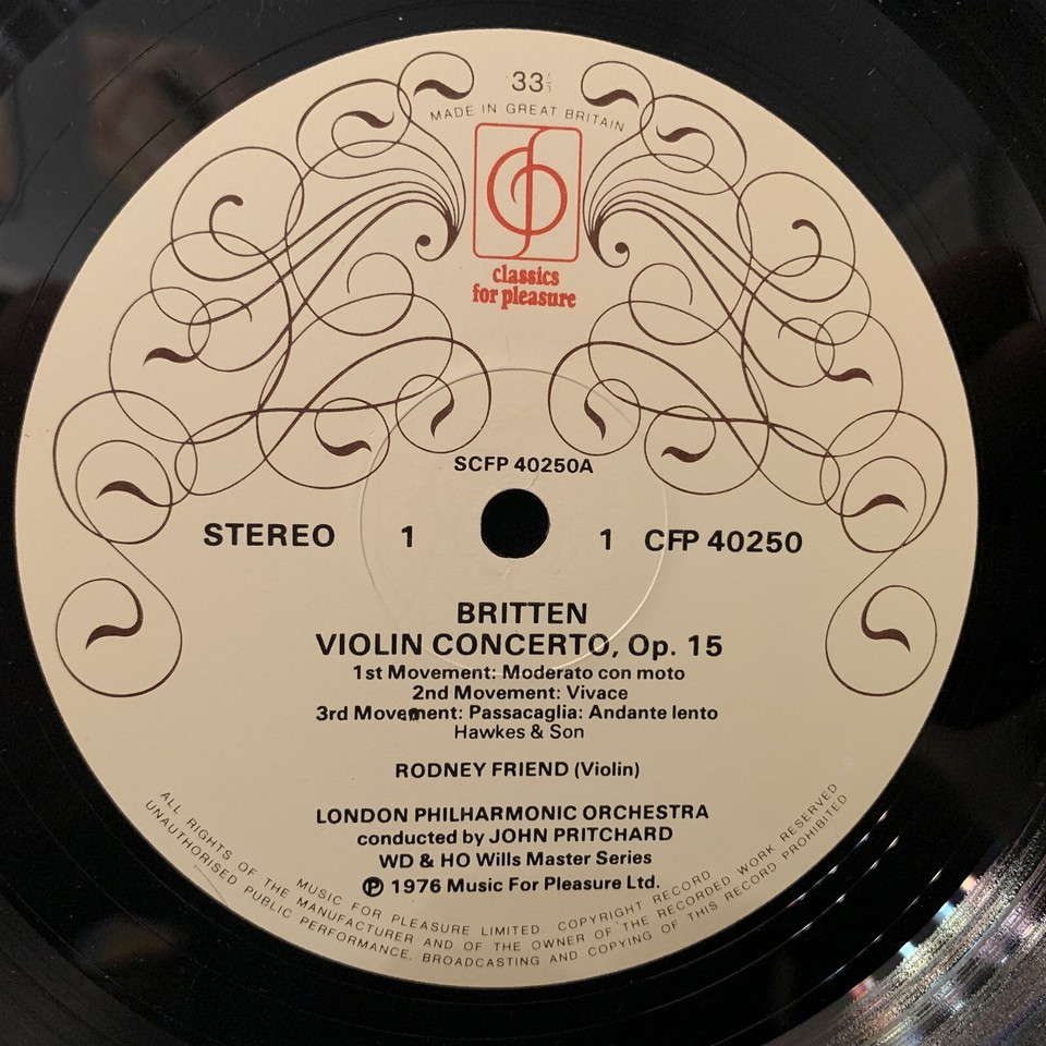RODNEY FRIEND violin - BRITTEN Violin Concerto, Serenade EMI CFP ST LP ...