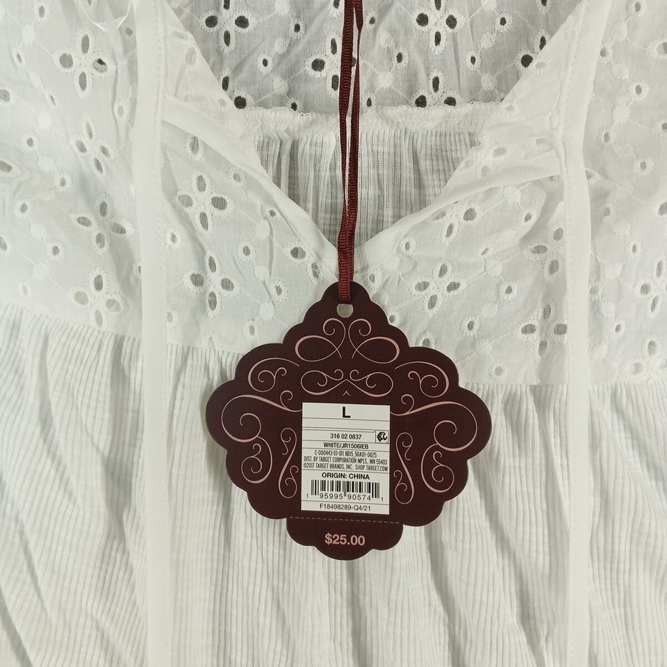 NWT Knox Rose Floral Eyelet Embroidered Top Tassel Tie Rib Knit White ...