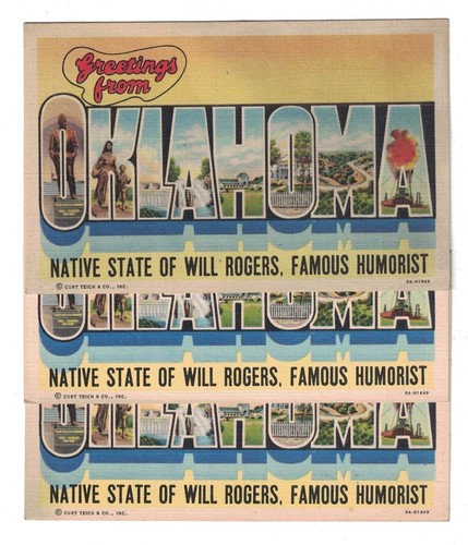 3 ANTIQUE 1940'S LARGE LETTER GREETINGS FROM OKLAHOMA STATE OF WILL ...