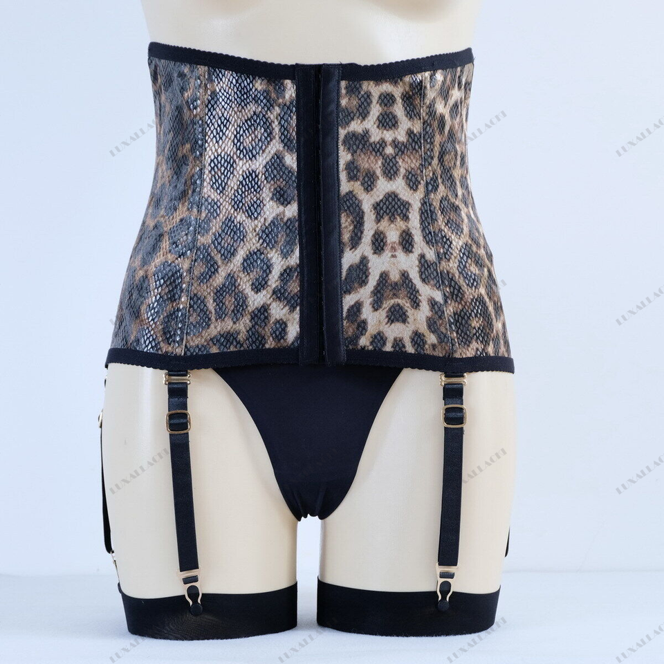 Mesh Pu Leopard Waist Cincher 6 Straps Garter Boned Shaping Corset | eBay