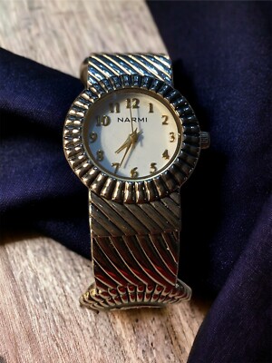 NARMI Ladies Quartz Watch-Cuff Band-Silver Tone-MOP Face-Horseshoe ...