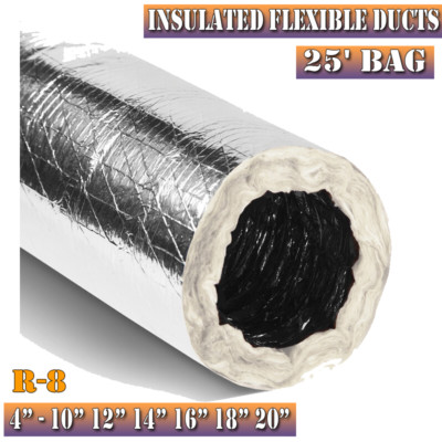 Quietflex R-8 Insulated Flexible Ducts 4" to 10" 12" 14" 16" 18" & 20 ...