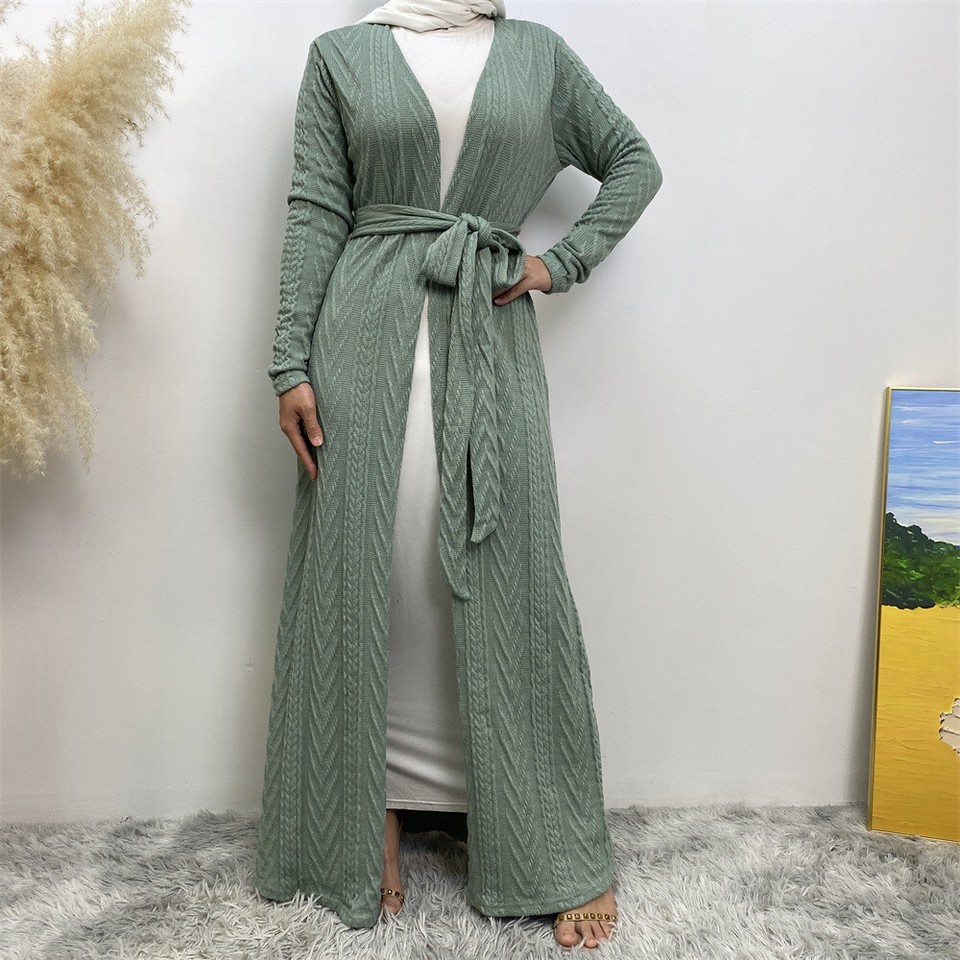 Muslim Knitted Open Cardigan Kaftan Robe Women Maxi Dress Abaya Dubai ...