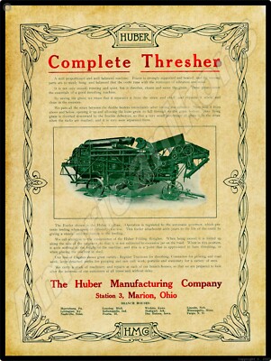Huber Threshing Machine Marion NEW Metal Sign - 24"x30" USA STEEL XL ...