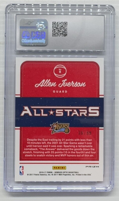 2016-17 Donruss Optic Allen Iverson All-Stars Red Prizm #36/99 CSG 9.5 ...