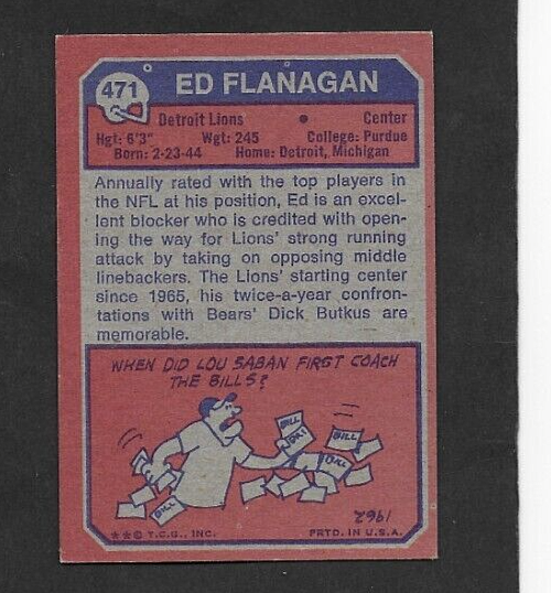 1973 Topps NFL Football #471 Ed Flanagan, Detroit Lions, NM NRMT | eBay