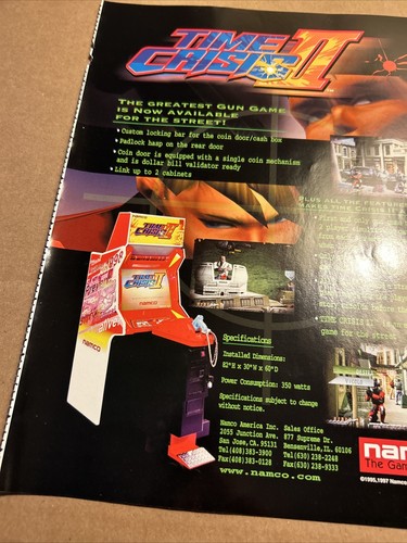 Original 1998 AD 11- 8” Time Crisis 2 Namco Single ARCADE Video GAME ...