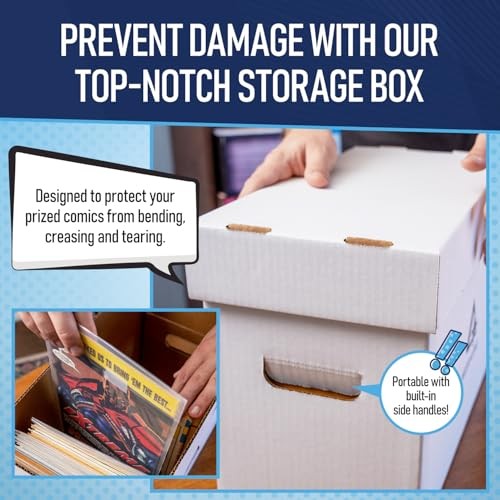 Premium Short Comic Book Storage Box (- White). Thick Cardboard Comic ...