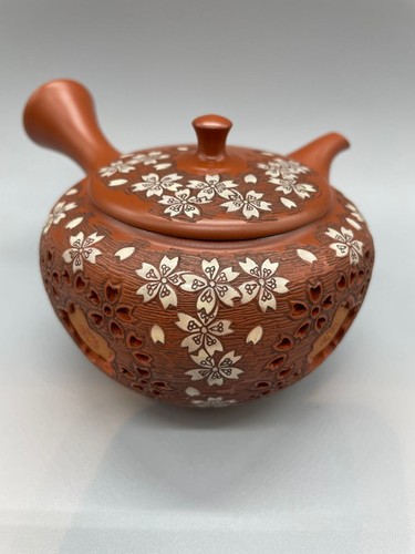 Tokoname Ware Shunen Red Clay Hexagonal Teapot - Carved Sakura, Ceramic ...