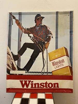 VINTAGE WINSTON LIGHTS CIGARETTE ADVERTISING TIN SIGN 1980 REYNOLDS ...