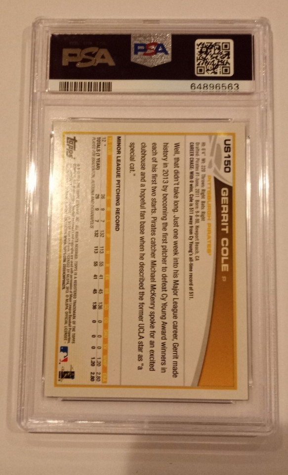 2013 Topps Update Gerrit Cole Yellow Hat Emerald Rookie US150 PSA 10 ...