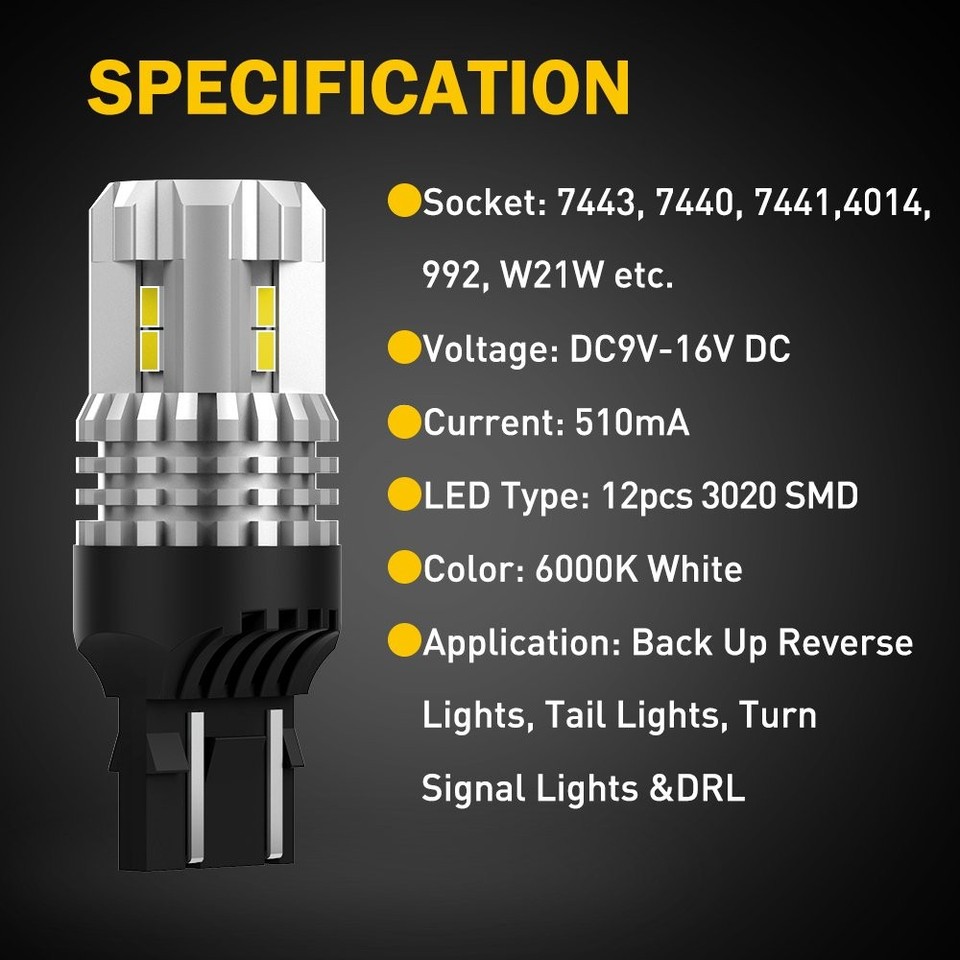 2X White 7443 7441 7440 LED Reverse Turn Signal Blinker Parking DRL ...