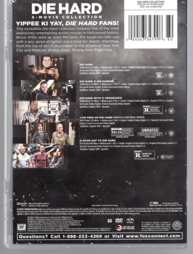 Die Hard Collection 5 DVD Box Set 5 Movies Bruce Willis RIP Graham ...