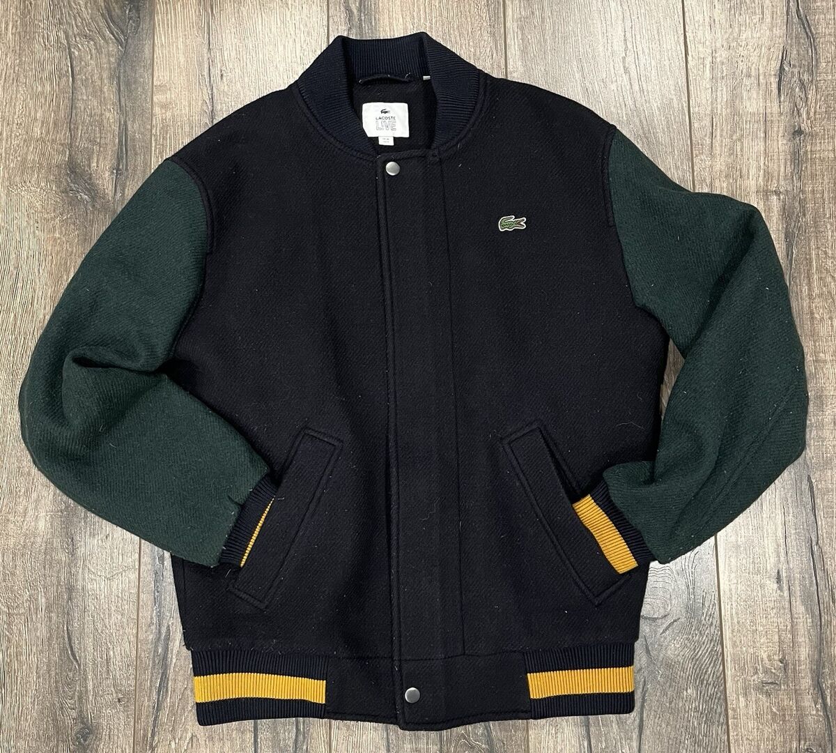 Lacoste Live Varsity Bomber Wool Full Zip Button Stitched Lacoste Live Varsity Bomber Wool Full Zip Button Stitched