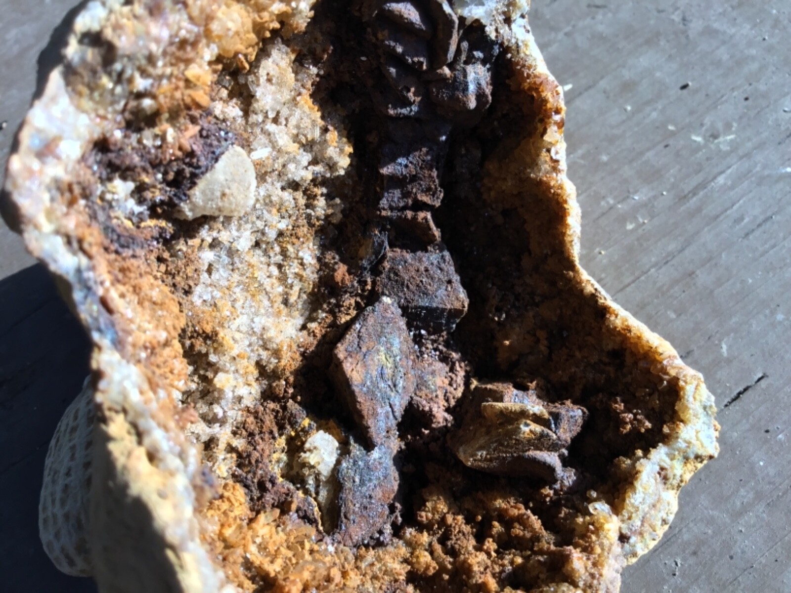 Gold Ore Specimen Quartz Geode from Mexico, large rusty pyrite crystal ...