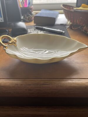 Lenox Woodleaf Collection Leaf Shaped Candy / Nut Dish with Gold Trim ...