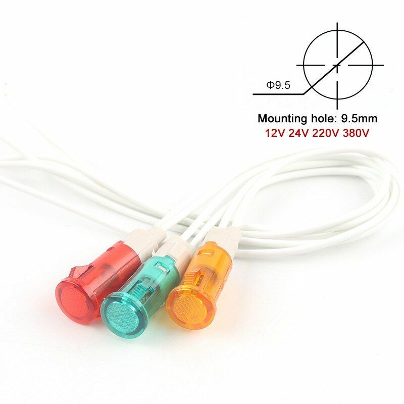 5Pcs Signal Lamp Panel Mounting Neon Indicator DC 12V/24V 10mm Guiding ...