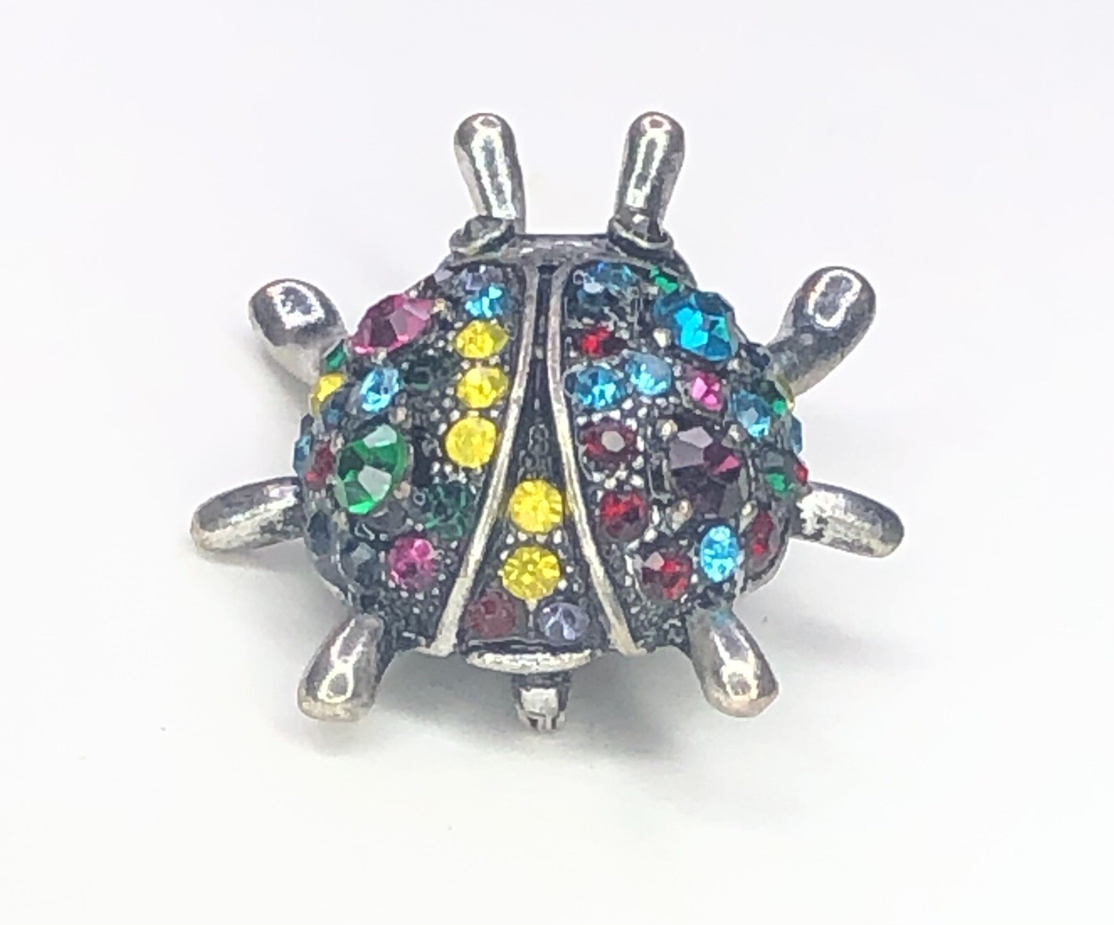 Vintage Ladybug Brooch Multicolor Rhinestone Beetle P… - Gem