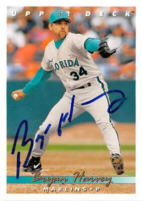 Bryan Harvey autographed baseball card (Florida Marlins) 1993 Upper ...