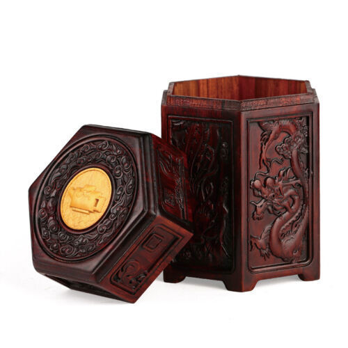 Rosewood Carved Dragon Phoenix Tea Coffee Sugar Storage Box Container ...