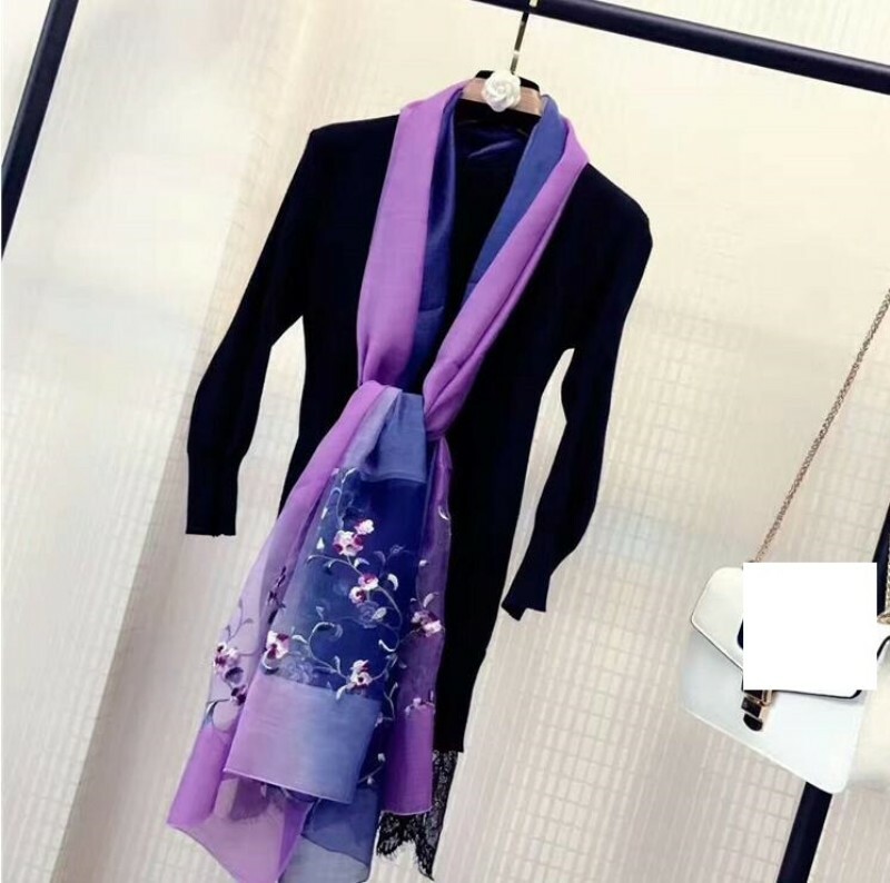 Womens Silk Wool Embroidery Shawl Scarves Soft Ethnic Wrap Neck Stole ...