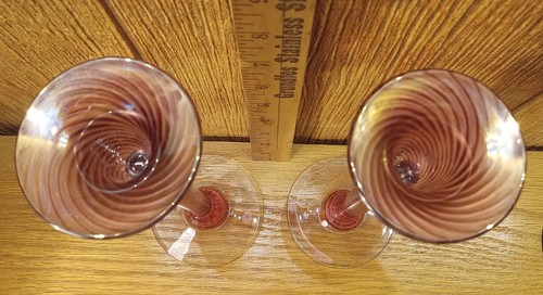 Robert Held 2 Handblown Pink Iridescent Candle Holders Art Glass Signed ...