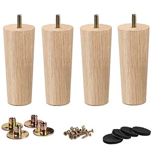 6 Inch / 15cm Wooden Furniture Legs Set Of 4 Solid Wood Tapered M8 ...