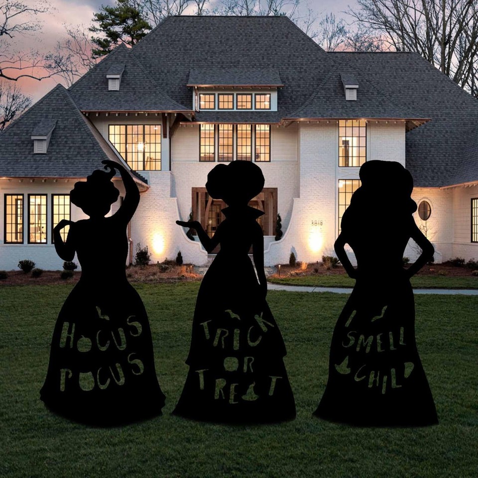 3Pcs Witch Silhouette Yard Signs Hocus Pocus Halloween Decorations ...